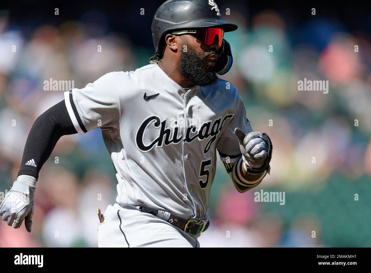 Chicago White Sox's Josh Harrison grounds out during the third inning ...