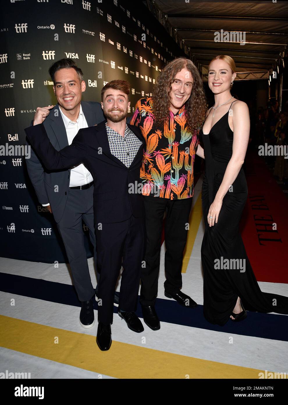 Director Eric Appel, left, Daniel Radcliffe, "Weird Al" Yankovic and ...