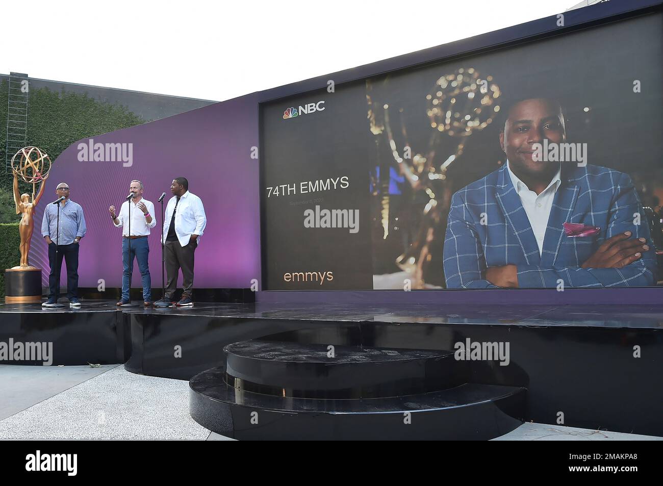 Reginald Hudlin, from left, Ian Stewart and Kenan Thompson attend Press ...