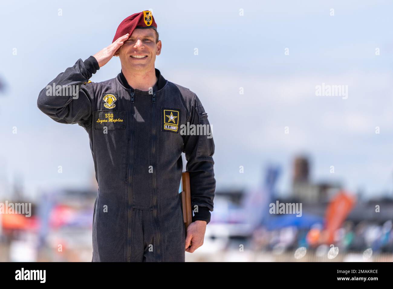 Staff Sgt. Logan Maples of the Golden Knights Black demonstration team ...