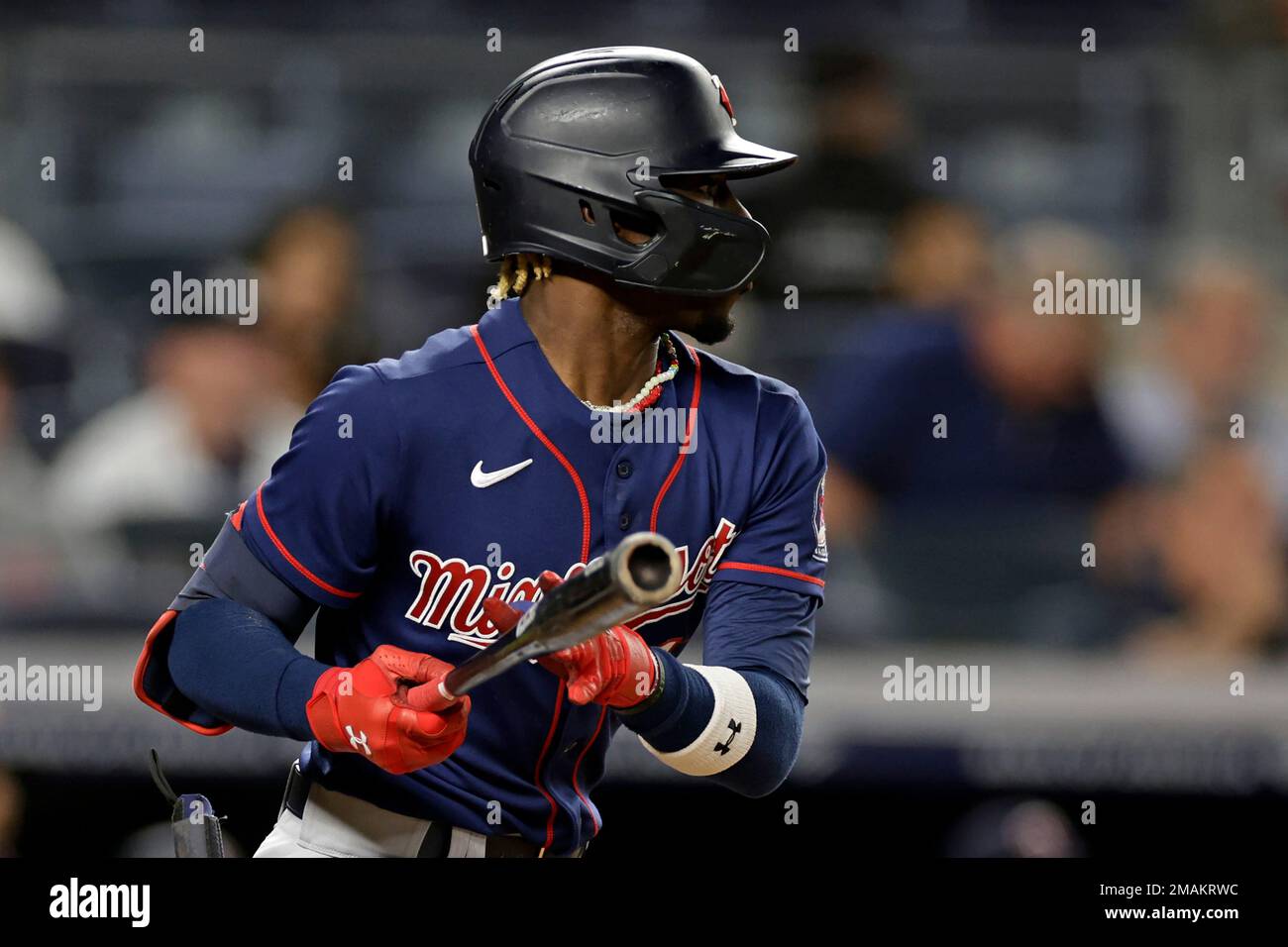 Minnesota Twins' Nick Gordon watches his RBI single during the fifth ...