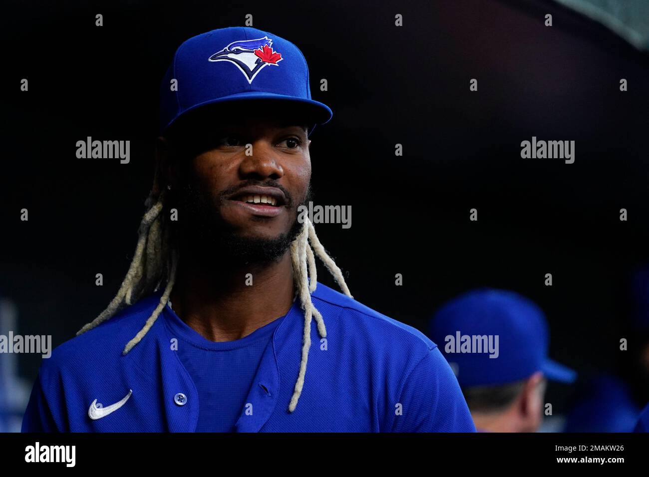 Toronto Blue Jays right fielder Raimel Tapia walk sin the dugout during ...
