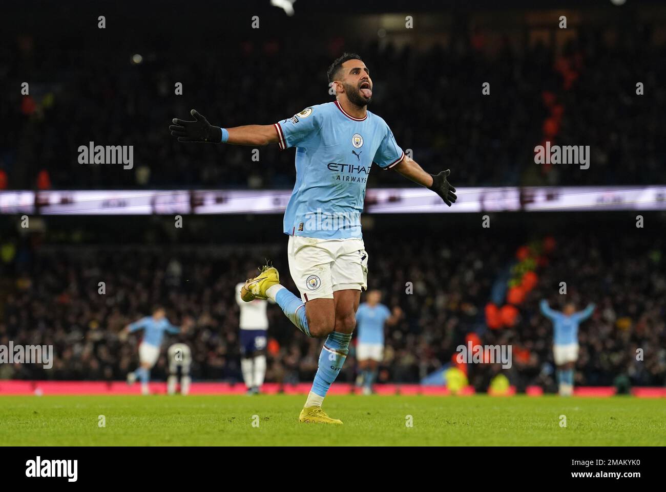Manchester City's Riyad Mahrez celebrates scoring their side's fourth ...
