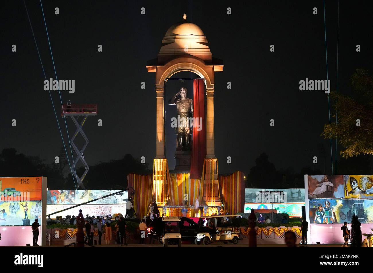 Indian Prime Minister Narendra Modi unveils a statue of Netaji Subhash ...