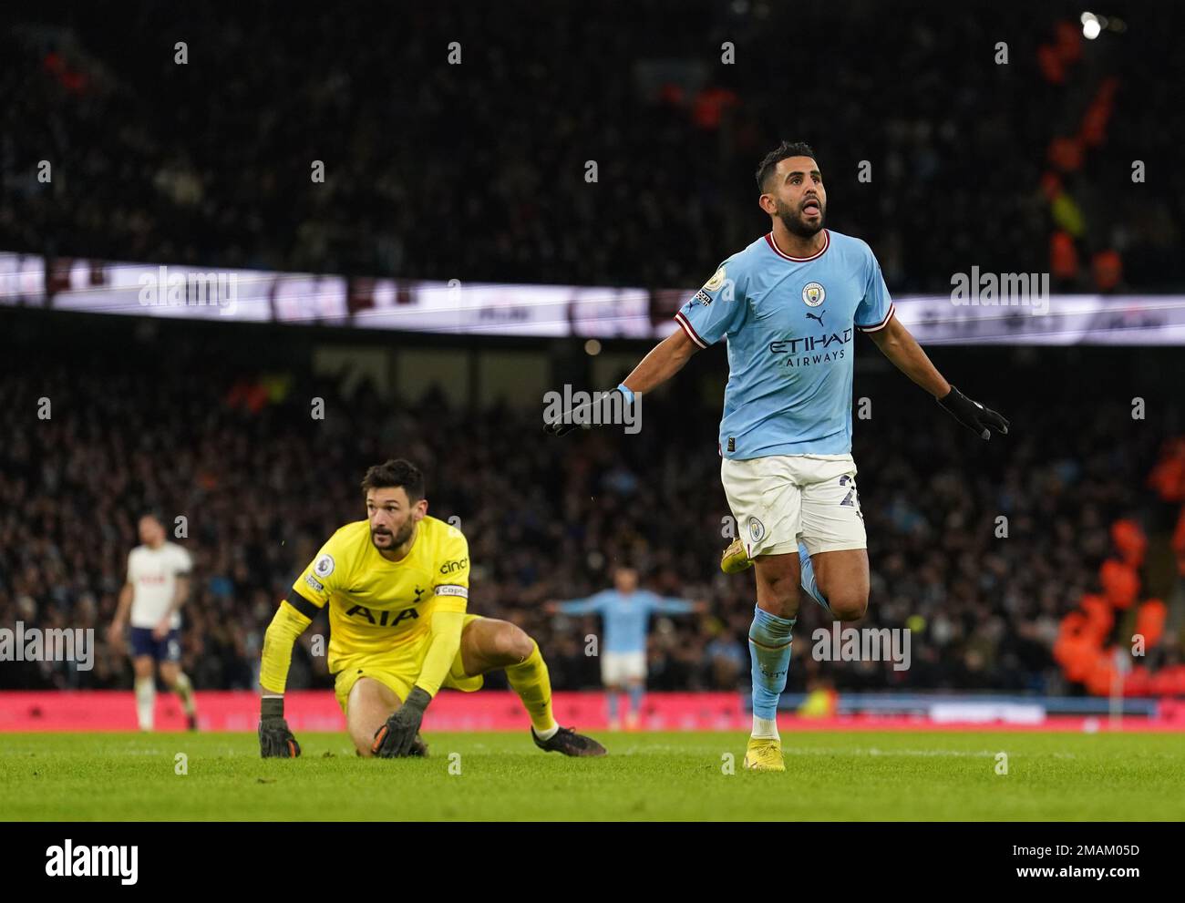 Manchester City's Riyad Mahrez celebrates scoring their side's fourth ...