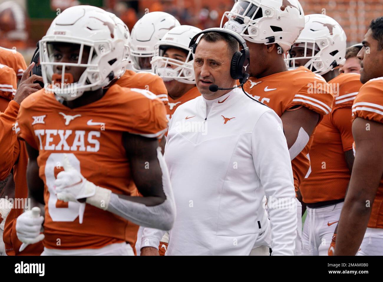 FILE - Texas head coach Steve Sarkisian calls a play from the sidelines ...