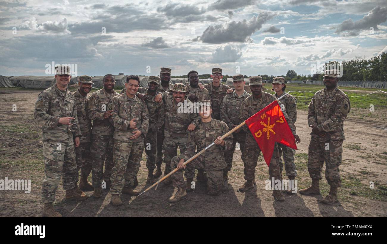 Members of Delta Battery, 5-7 Air Defense Battalion take a group photo ...