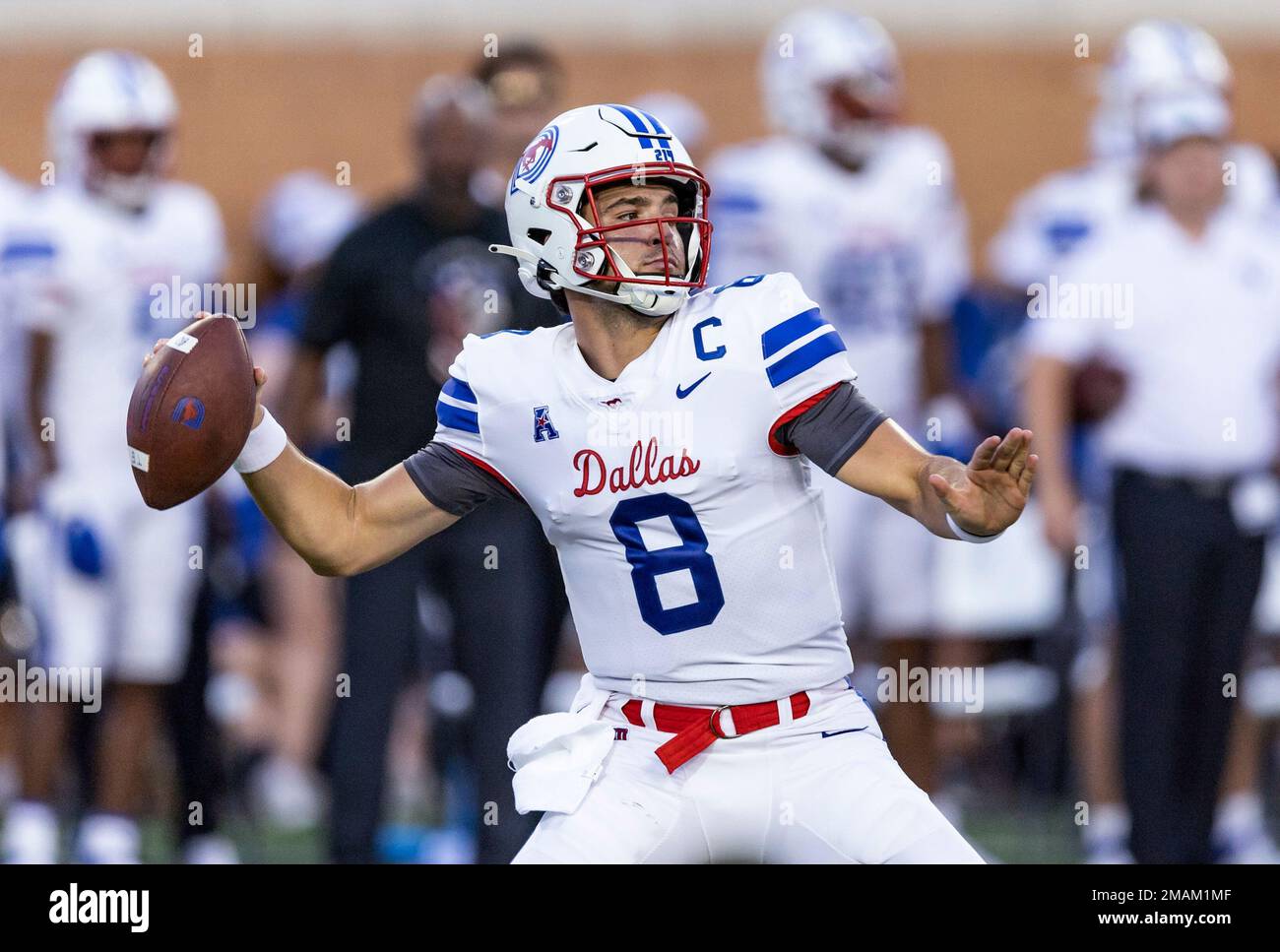 FILE - SMU quarterback Tanner Mordecai throws a pass during the team's ...