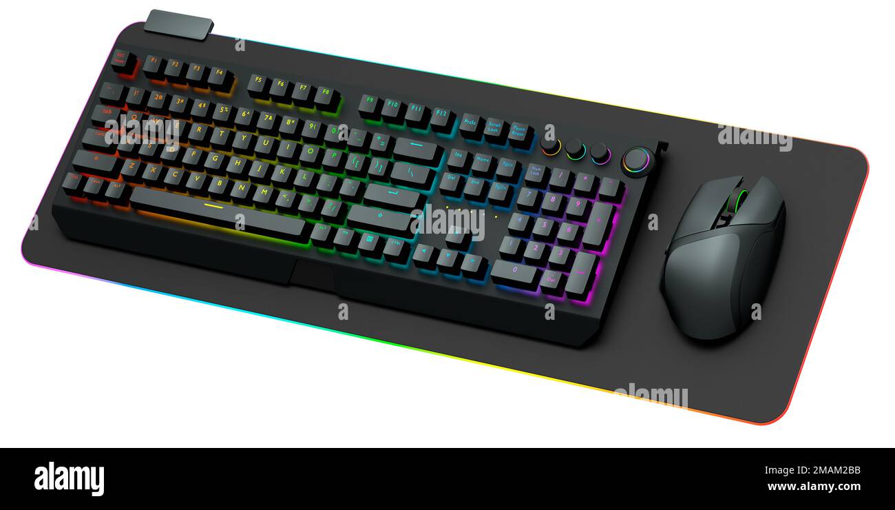 Computer keyboard and mouse on professional pad isolated on white ...