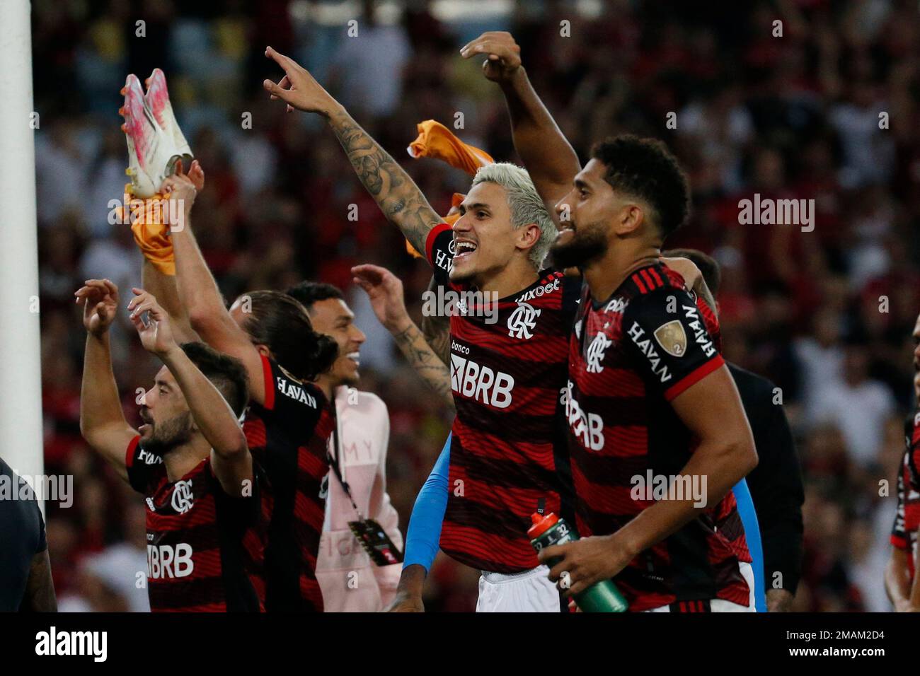 Players of Brazil's Flamengo celebrate winning 2-1 against Argentina's ...