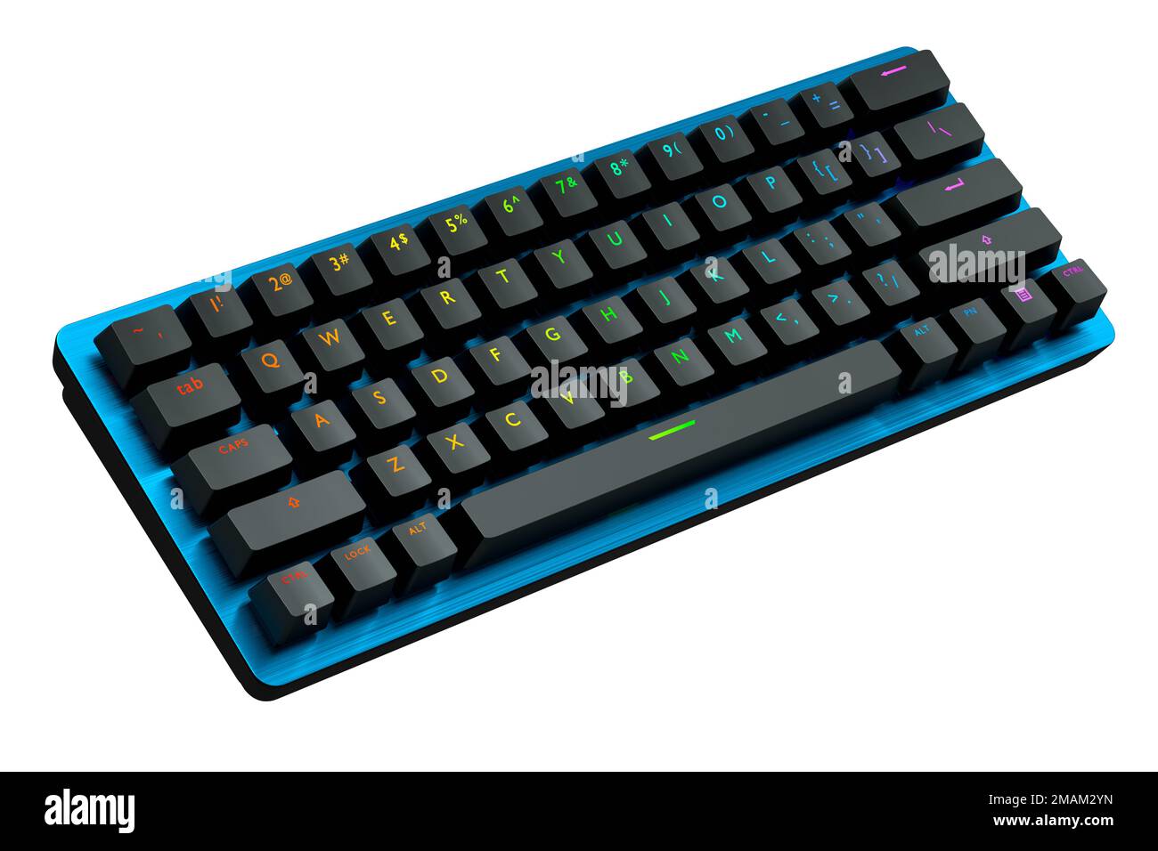 Blue computer keyboard with rgb colors isolated on white background. 3D ...