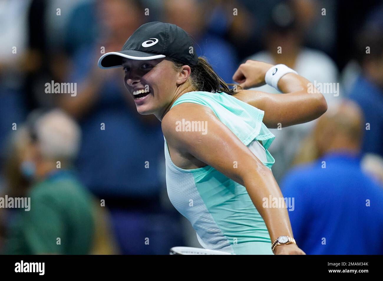 Iga Swiatek, of Poland, celebrates her win against Jessica Pegula, of ...