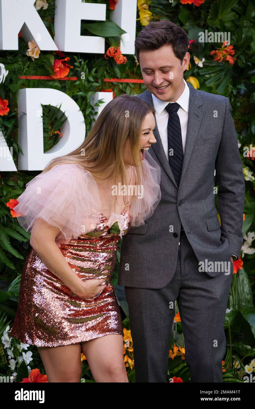 Billie Lourd, left, and Austen Rydell pose for photographers upon ...