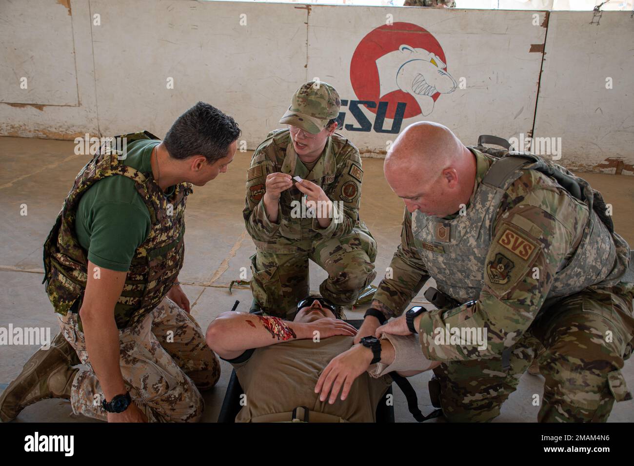 U.S. Air Force Staff Sgt. Elissa Gray, center, paramedic, 386th ...