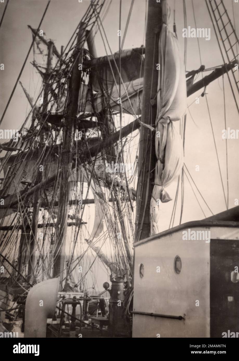 Deck and masts of the four-masted steel barque Hougomont in the 1920s ...