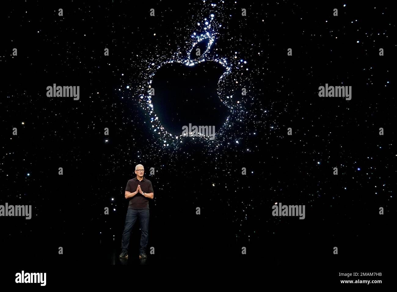 Apple CEO Tim Cook speaks at an Apple event on the campus of Apple's ...