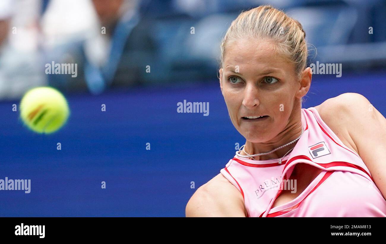 Karolina Pliskova, of the Czech Republic, returns a shot to Aryna ...