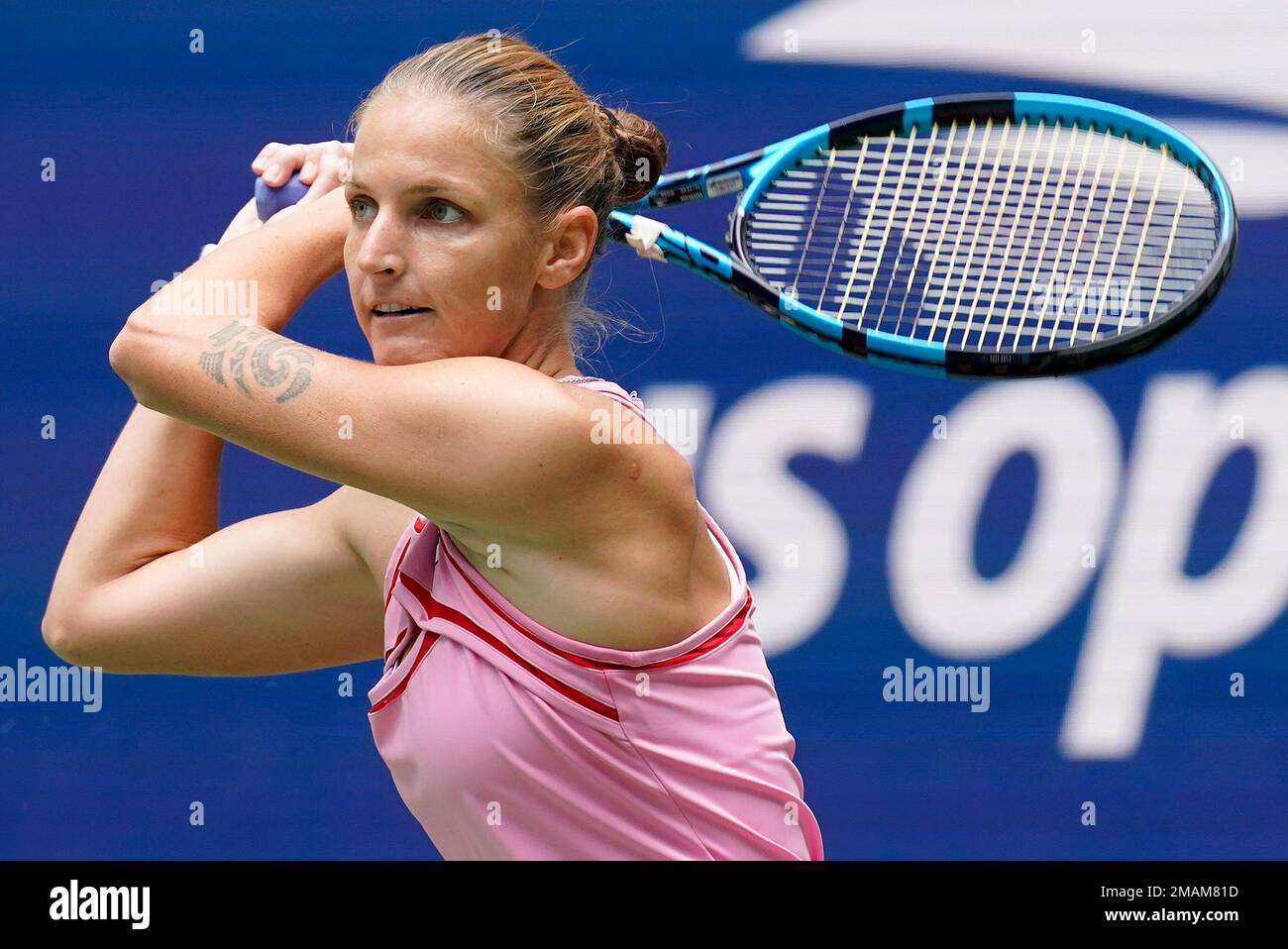 Karolina Pliskova, of the Czech Republic, returns a shot to Aryna ...