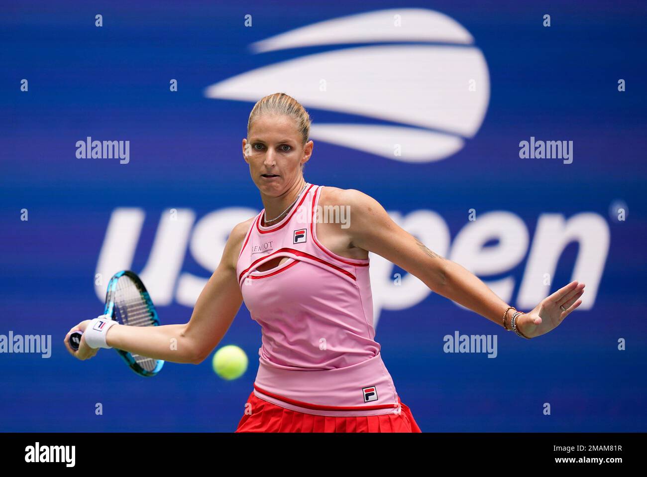 Karolina Pliskova, of the Czech Republic, returns a shot to Aryna ...