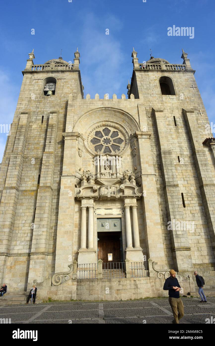 Porto, Portugal, Cathedral of Porto front architecture and entry gate ...