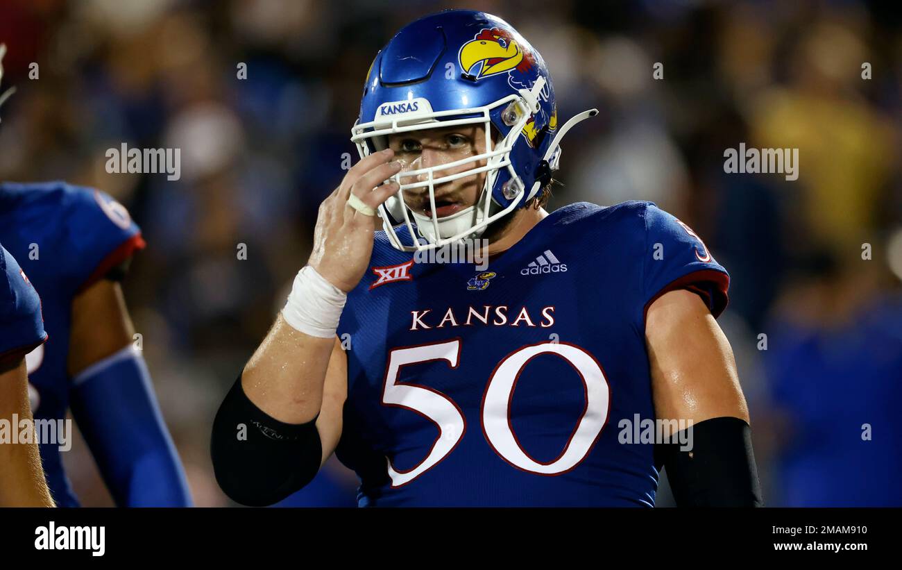 Kansas offensive lineman Mike Novitsky during an NCAA football game on ...