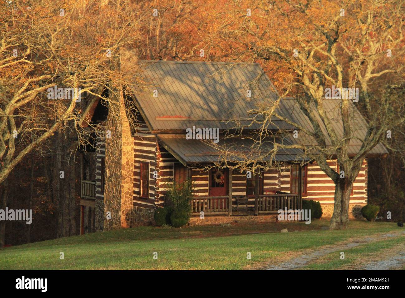 Old log cabin with stone chimney in Virginia, USA Stock Photo - Alamy