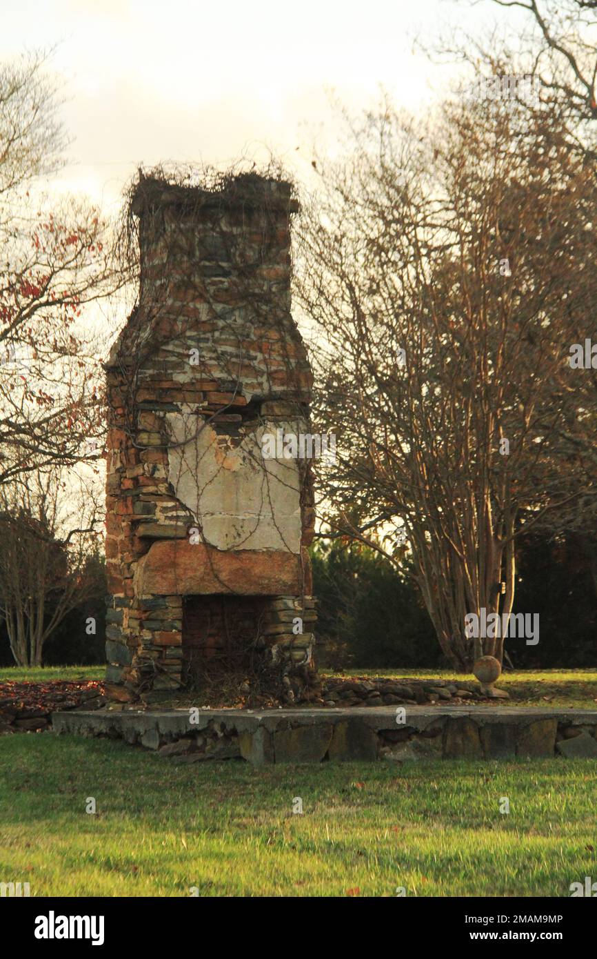 House chimney remaining standing after house falling into ruin in ...