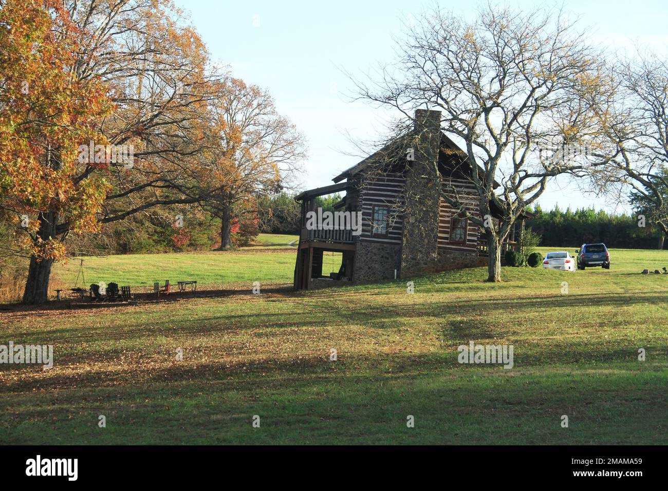 Old log cabin with stone chimney in Virginia, USA Stock Photo - Alamy