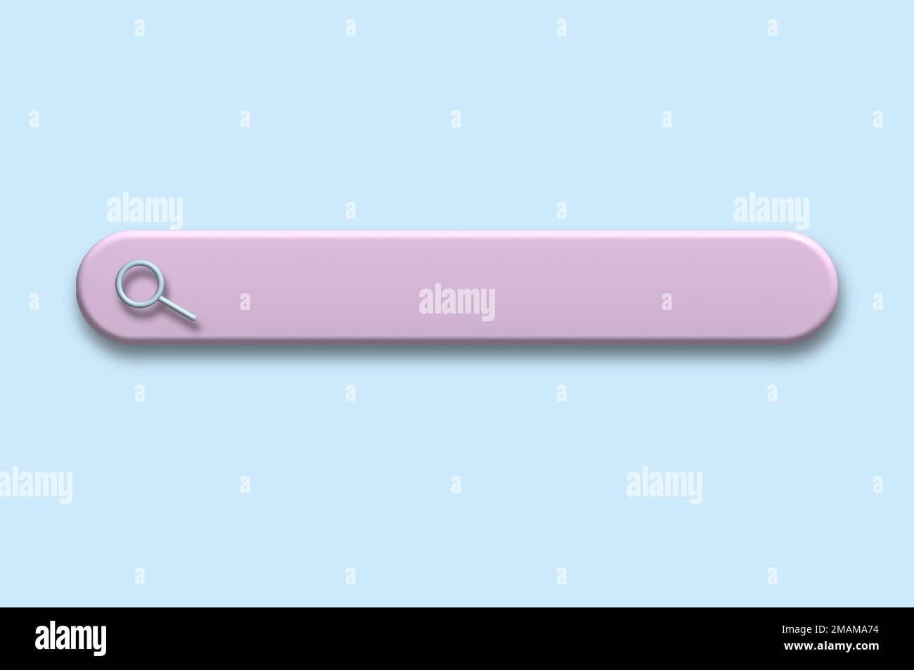 Pink search bar on a blue background, data entry column. 3D ...