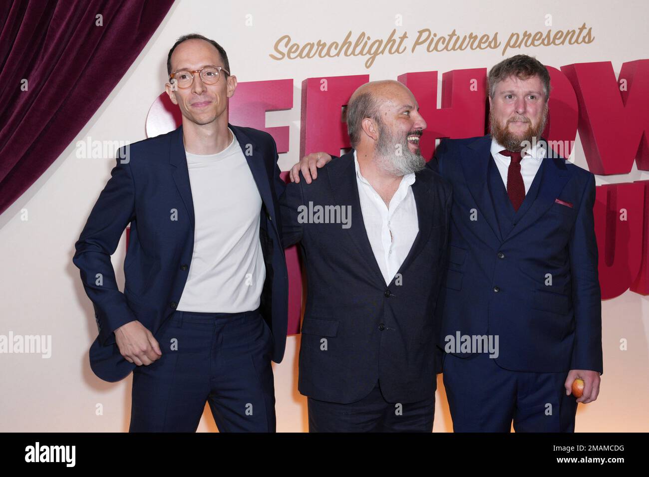 Tom George, from left, Paul Chahidi and Tim Key pose for photographers ...