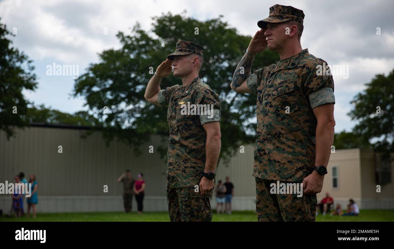U.S. Marine Corps Lt. Col. Bill Soucie, left, commanding officer, and ...