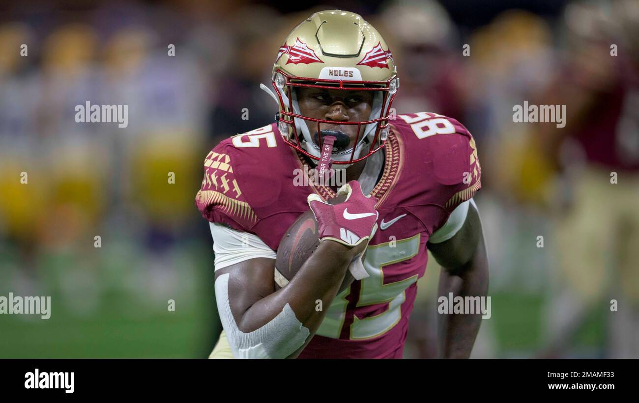 Florida State tight end Markeston Douglas (85) runs before the first ...