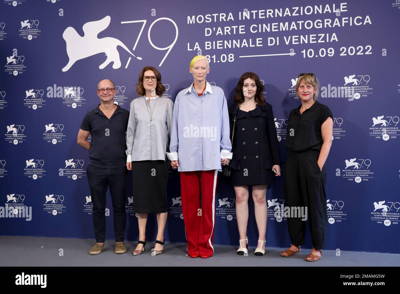 Producer Ed Guiney, from left, director Joanna Hogg, Tilda Swinton ...