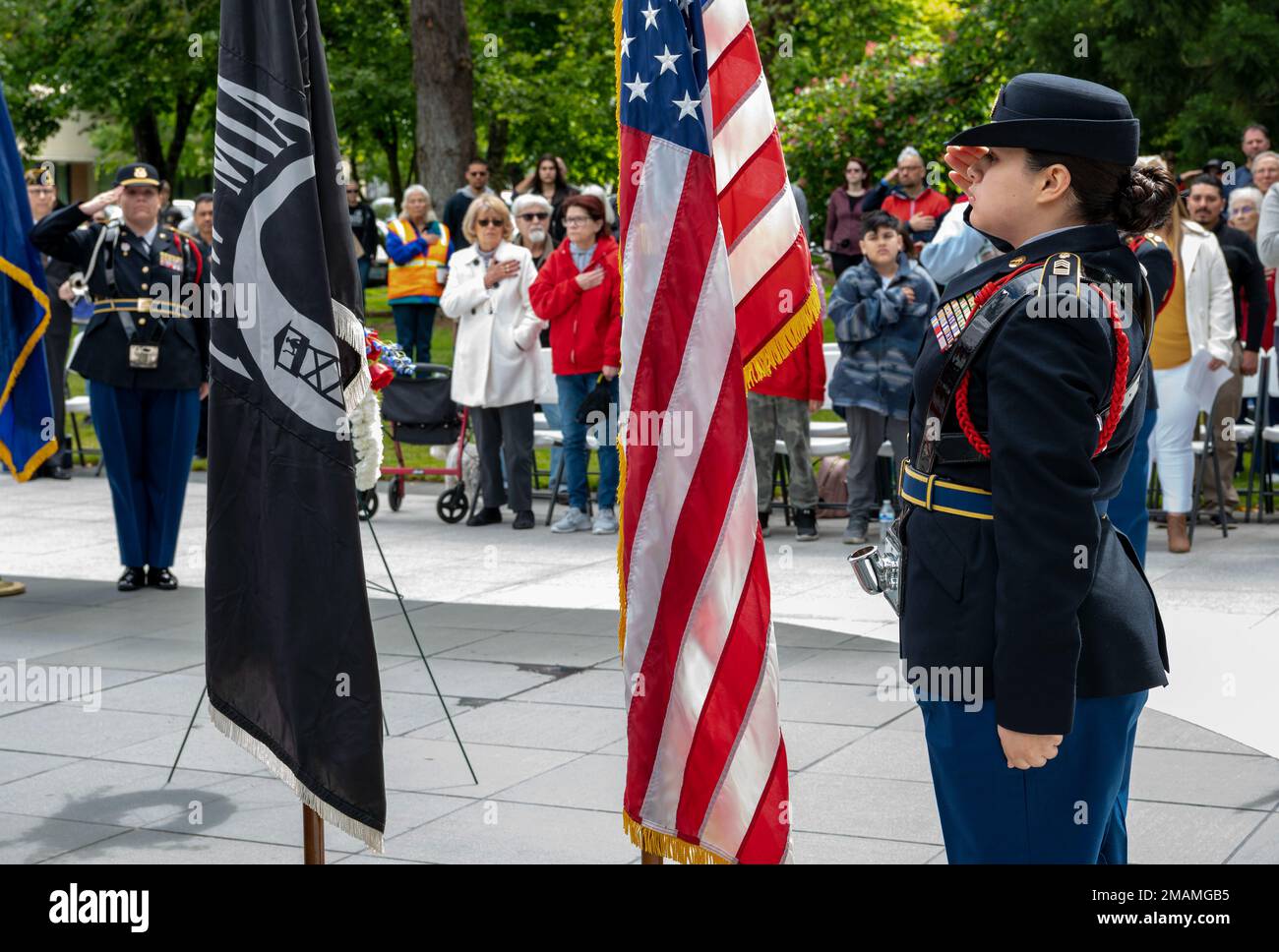 The North Salem High School JROTC Color Guard salute the colors for the ...