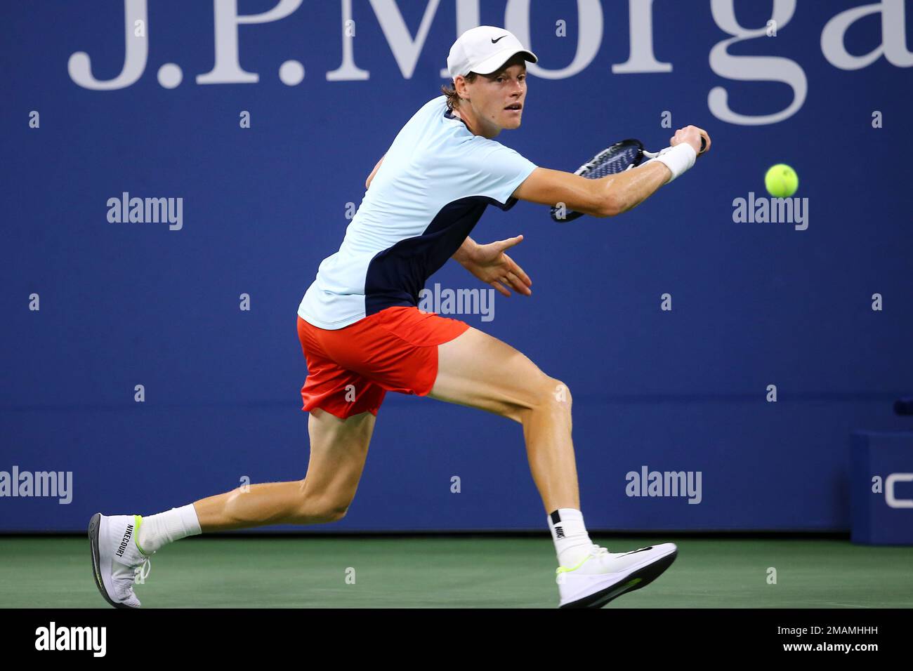 Jannik Sinner, of Italy, returns a shot against Ilya Ivashka, of ...