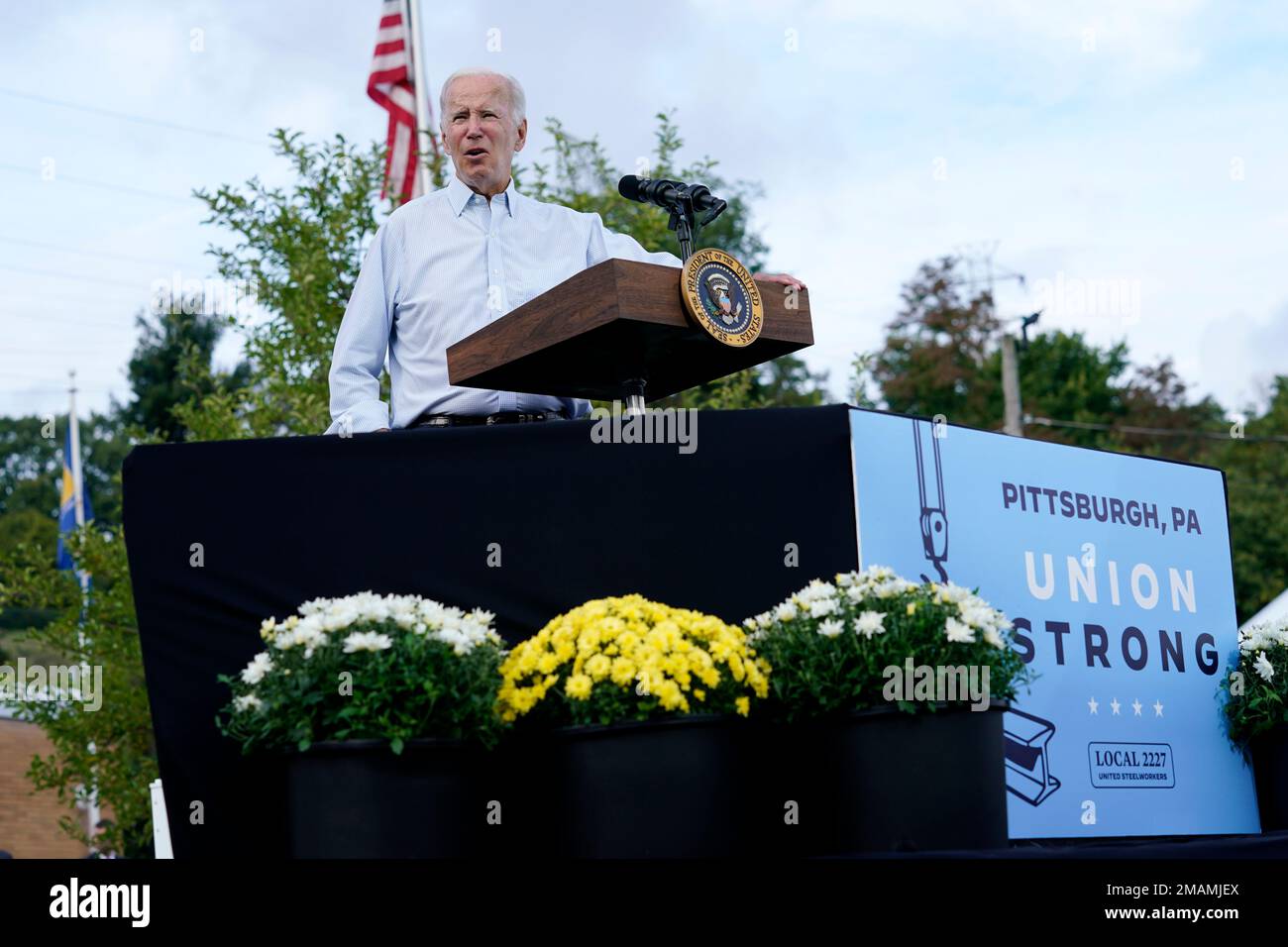 President Joe Biden speaks at a United Steelworkers of America Local ...