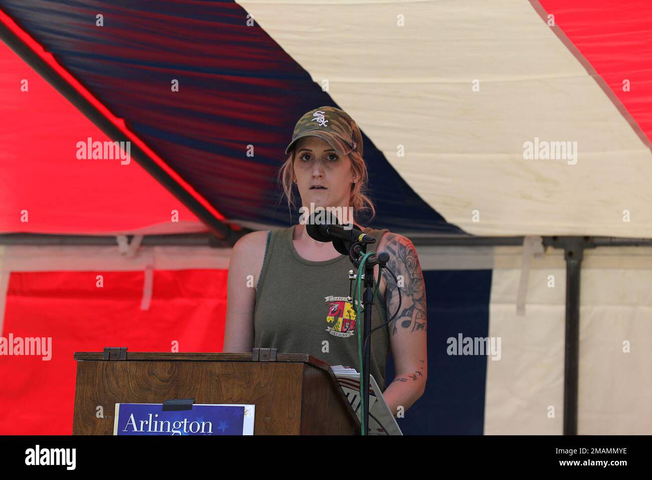 Katie Stack, Gold Star widow of Marine Lance Cpl. James Stack, delivers ...