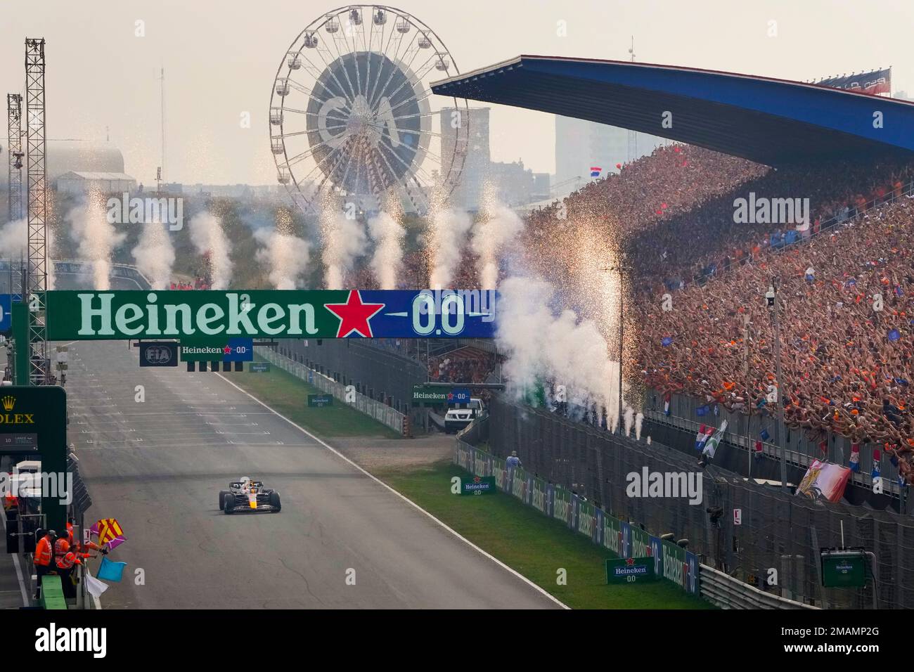 Fireworks go off as Red Bull driver Max Verstappen of the Netherlands ...
