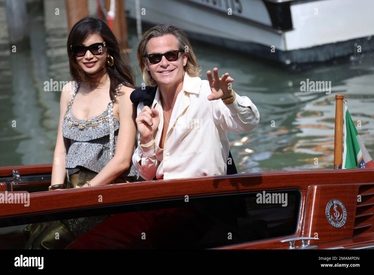 Chris Pine, right, and Gemma Chan are photographed upon arrival for the ...