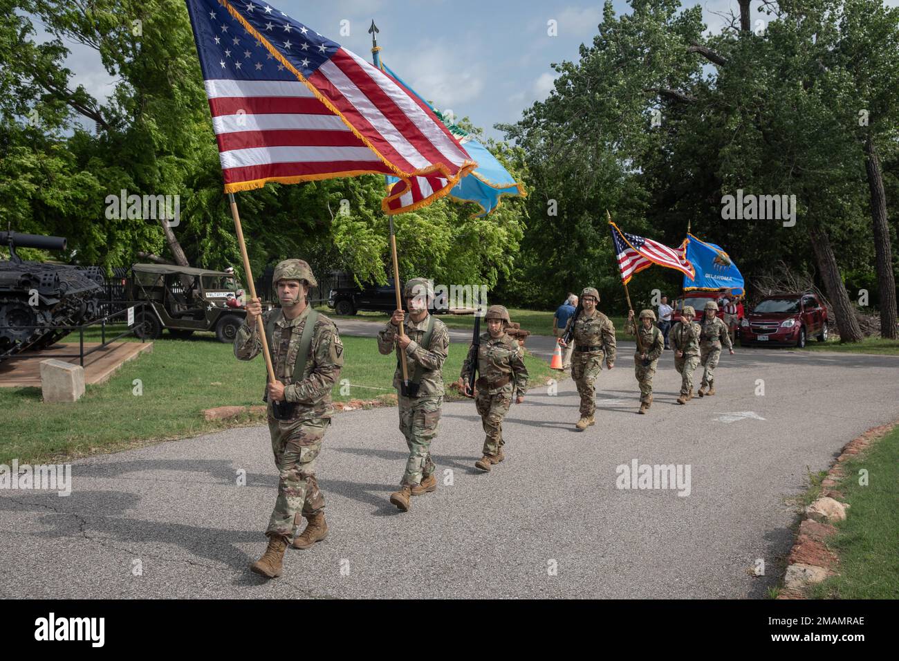 Members of the Oklahoma National Guard present the colors during a ...