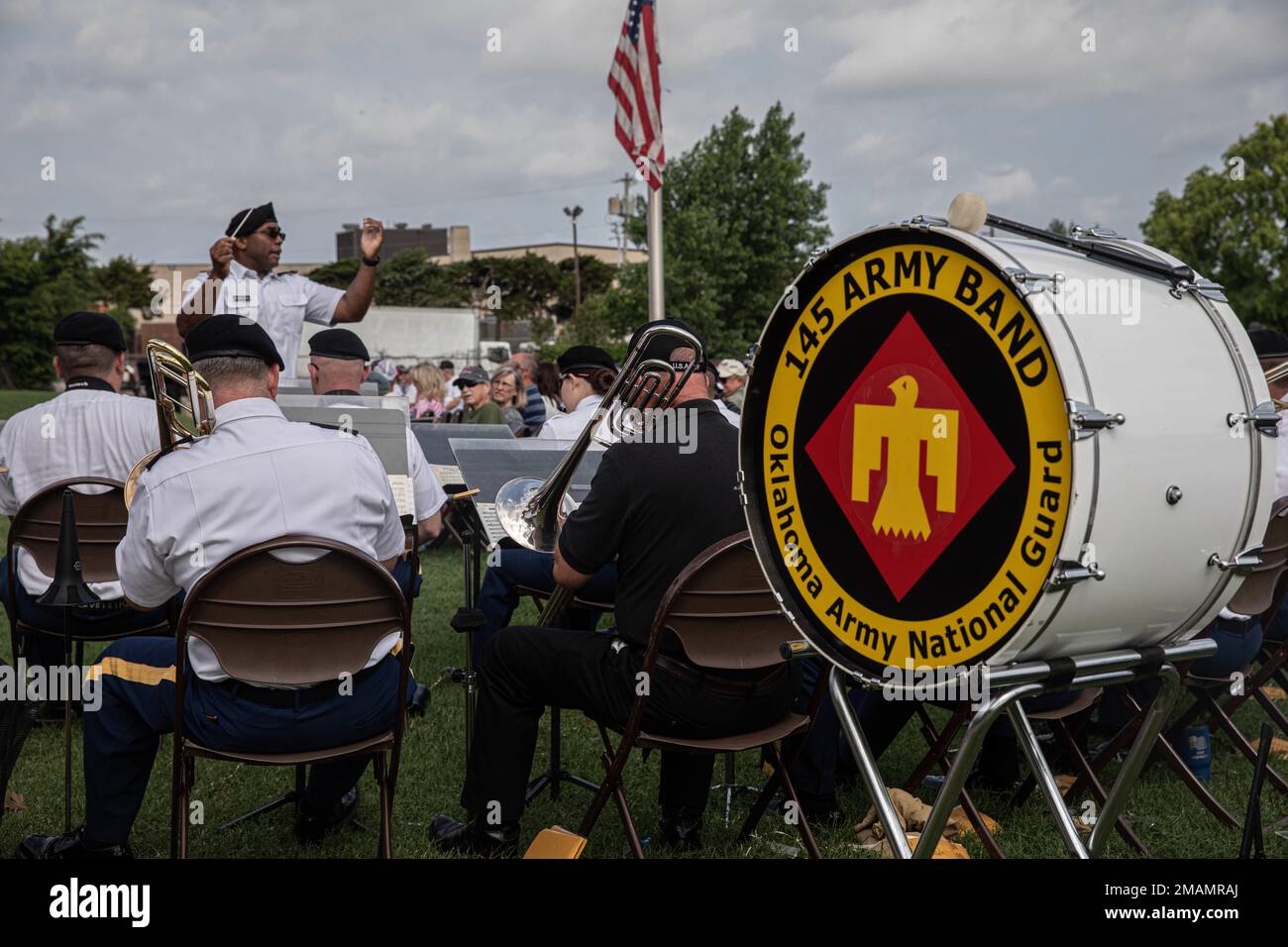 Members of the Oklahoma National Guard’s, 145th Army Band play during a ...