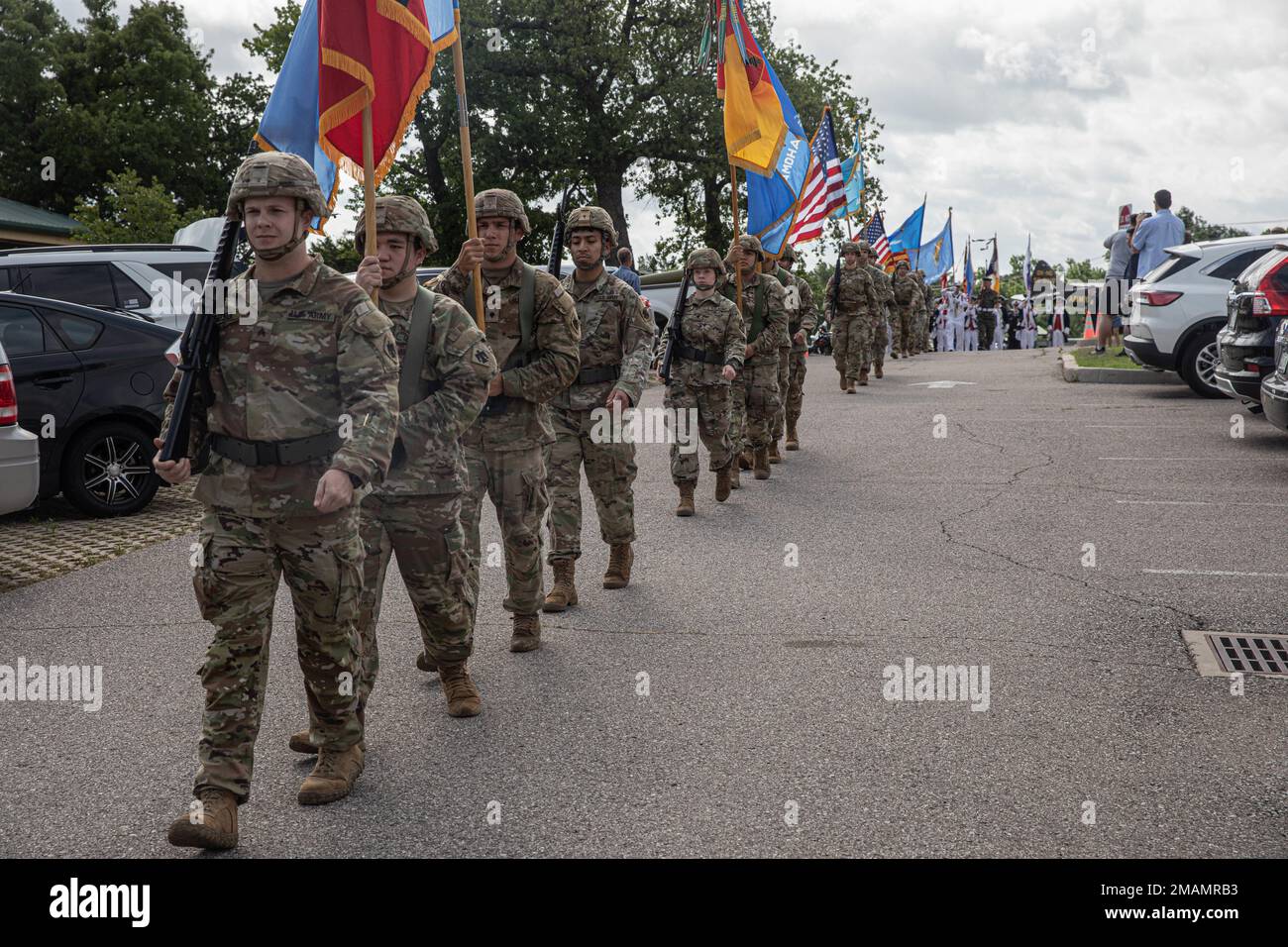 Members of the Oklahoma National Guard present the colors during a ...