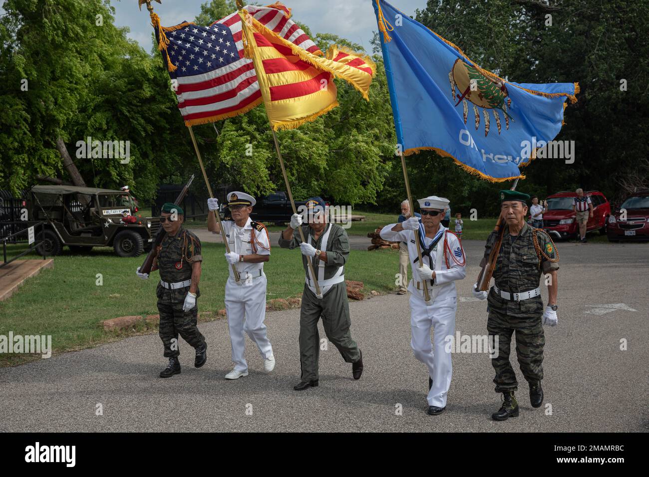Members of Oklahoma's Vietnamese community present the colors during a ...