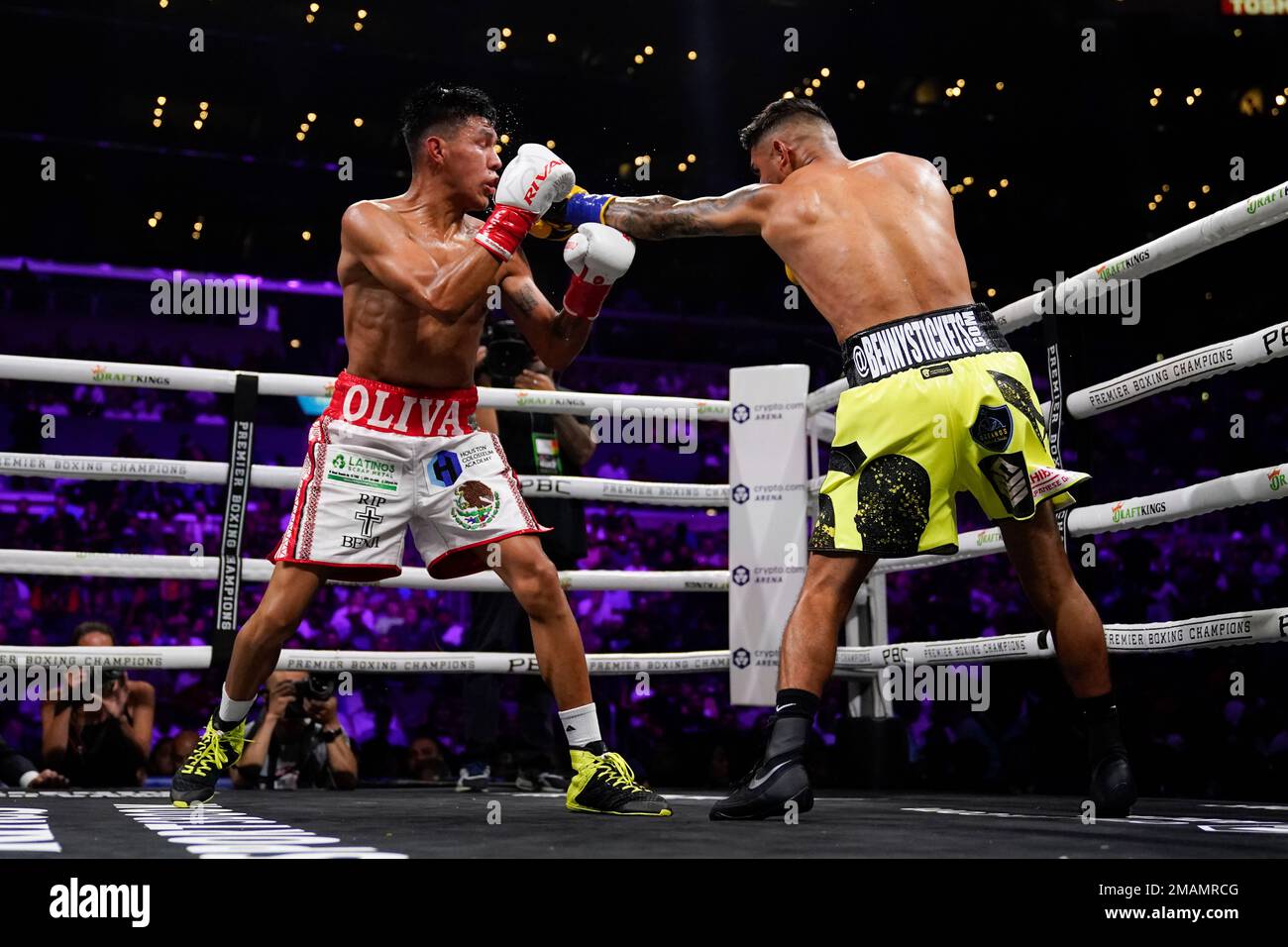 Abner Mares fights Miguel Flores in a lightweights boxing match, Sunday, Sept. 4, 2022, in Los ...