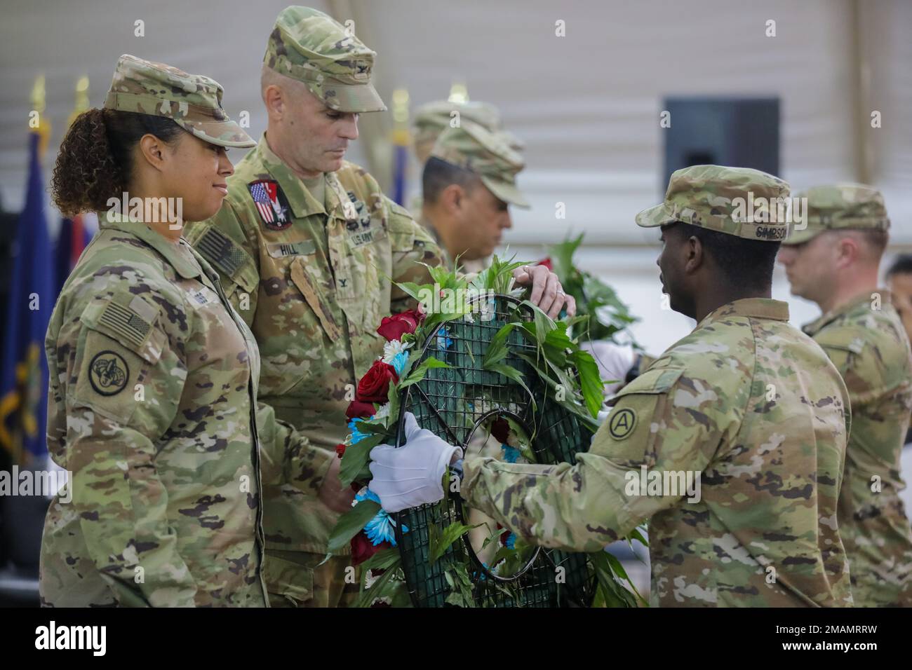 U.S. Army Col. Matthew Hill, center-left, 11th Combat Aviation Brigade ...