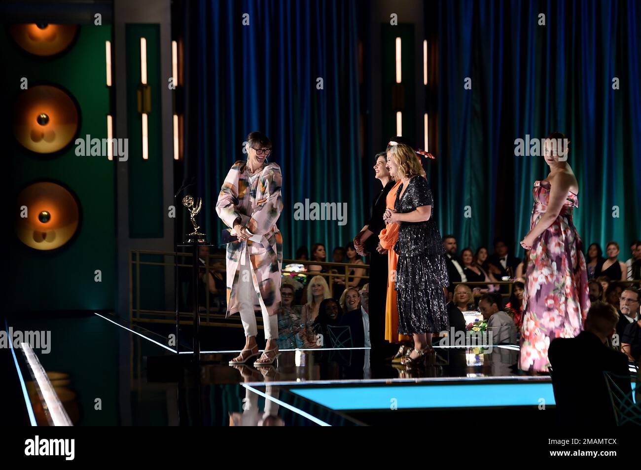 EXCLUSIVE - Sharon Long, left and team accept the Emmy for outstanding ...