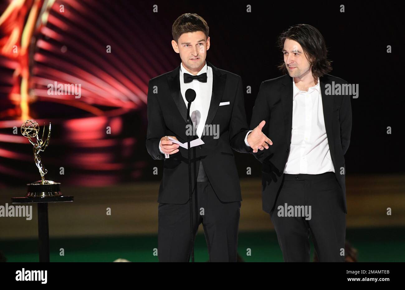 EXCLUSIVE - Oliver Latta, left, and Teddy Blanks accept the Emmy for ...