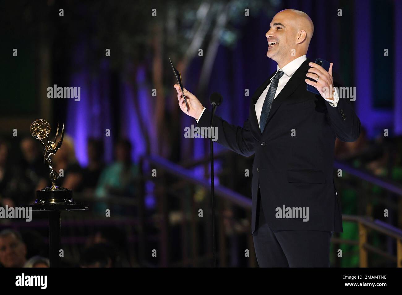 EXCLUSIVE - John M. Valerio accepts the Emmy for outstanding single-camera picture editing for a ...