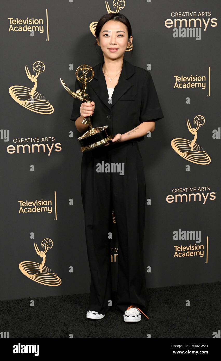 Kim Hye-jin poses with the Emmy for outstanding special visual effects ...