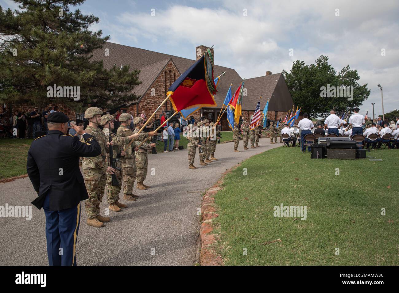 Members of the Oklahoma National Guard present the colors during a ...